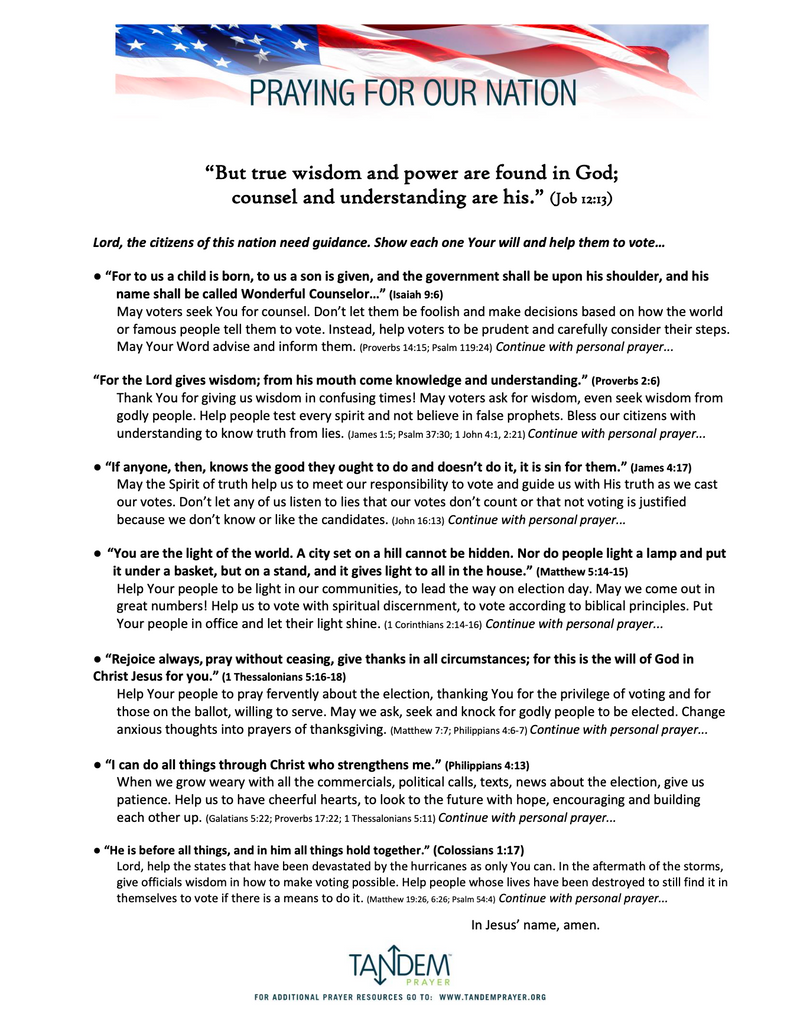 Prayer Guide for Our Nation - Tandem Prayer