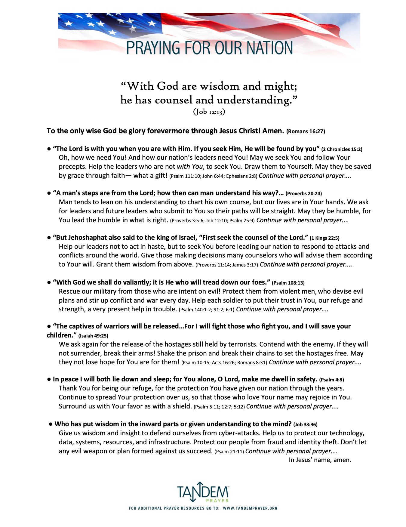 Prayer Guide for Our Nation - Tandem Prayer