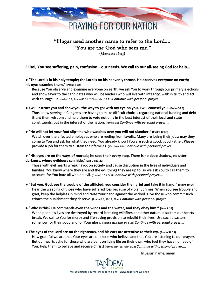Prayer Guide for Our Nation - Tandem Prayer