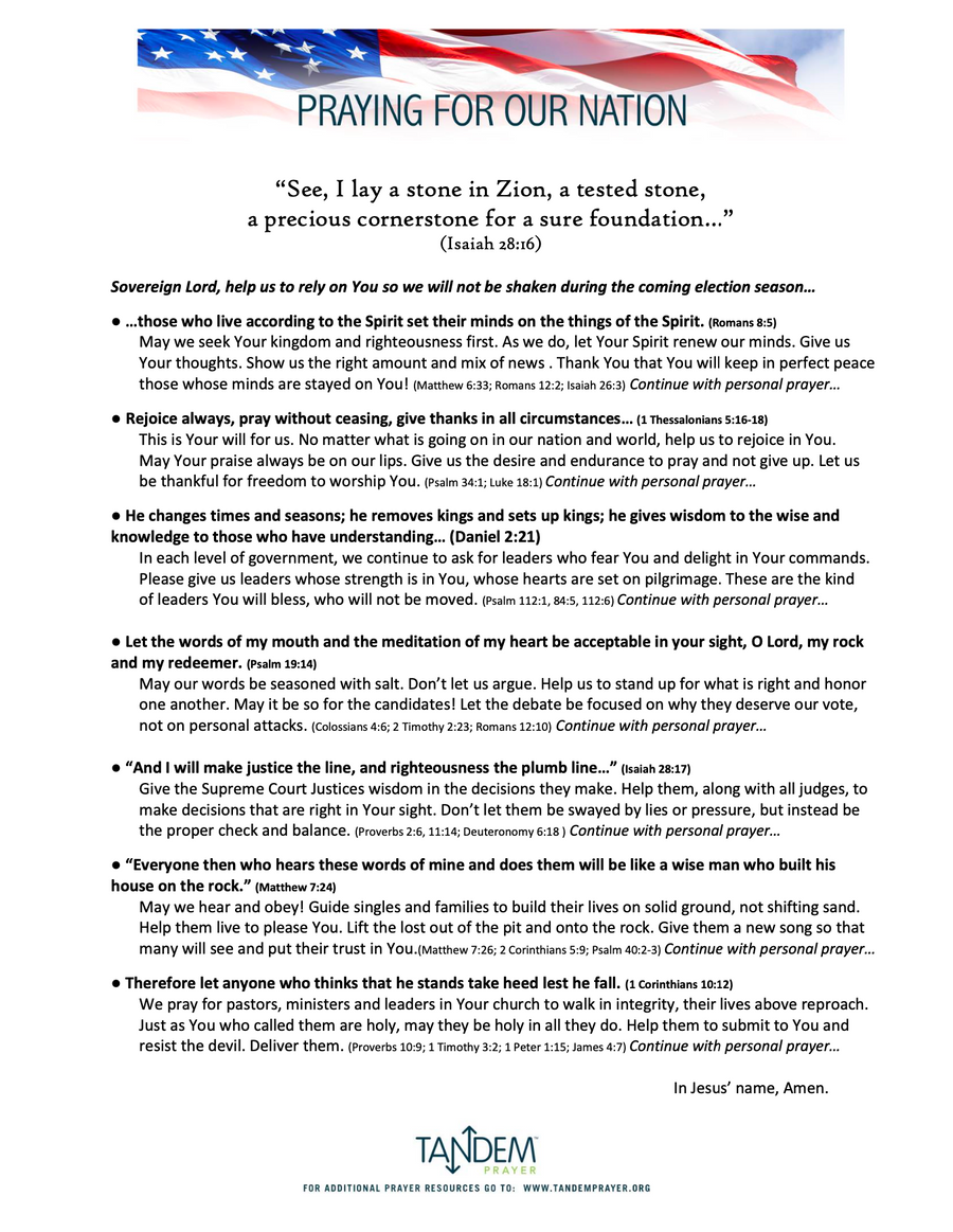 Prayer Guide for Our Nation - Tandem Prayer