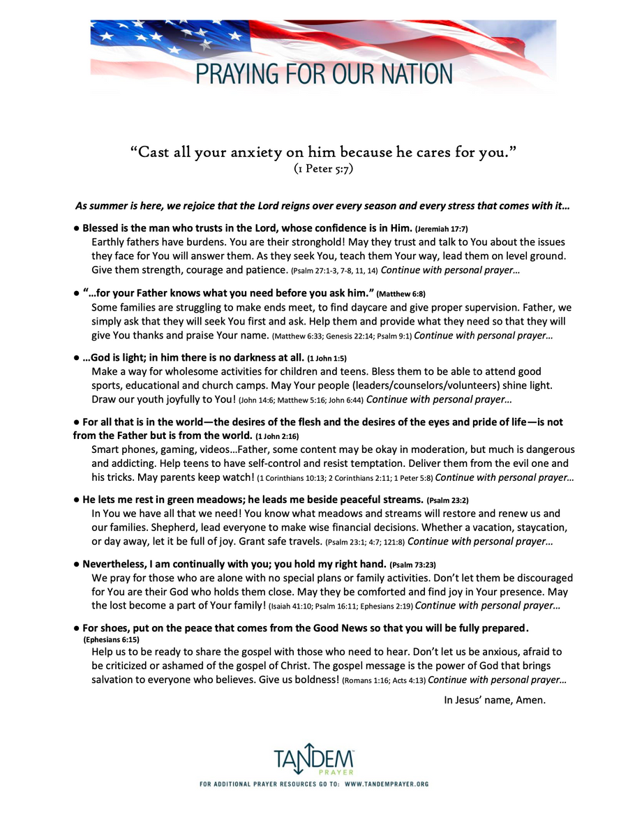 Prayer Guide for Our Nation - Tandem Prayer