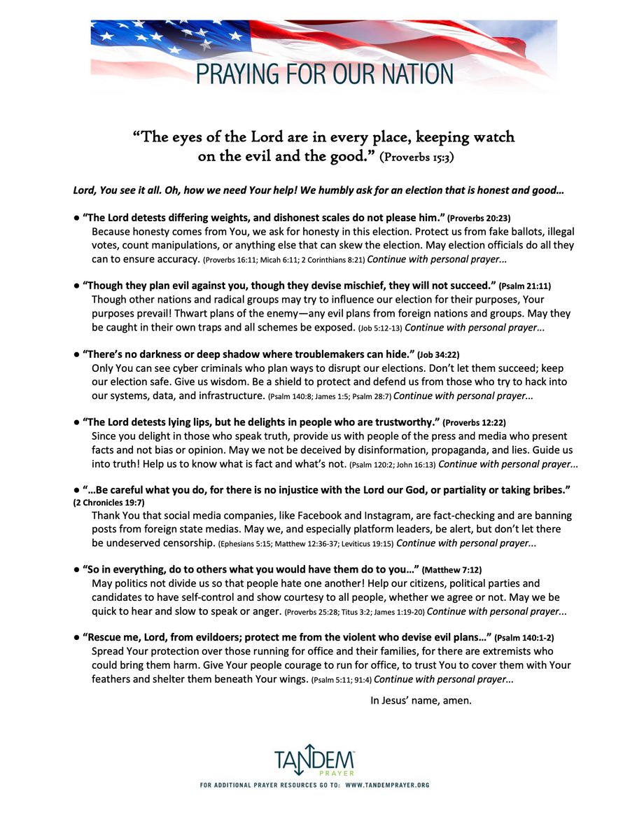Prayer Guide for Our Nation - Tandem Prayer