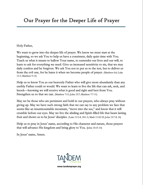 Our Prayer for the Deeper Life of Prayer - Tandem Prayer