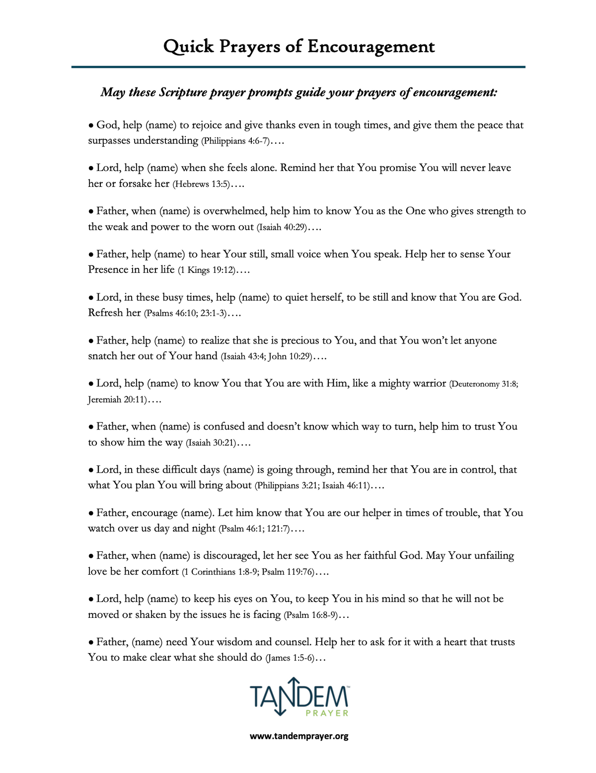 Prayer Tips - Tandem Prayer